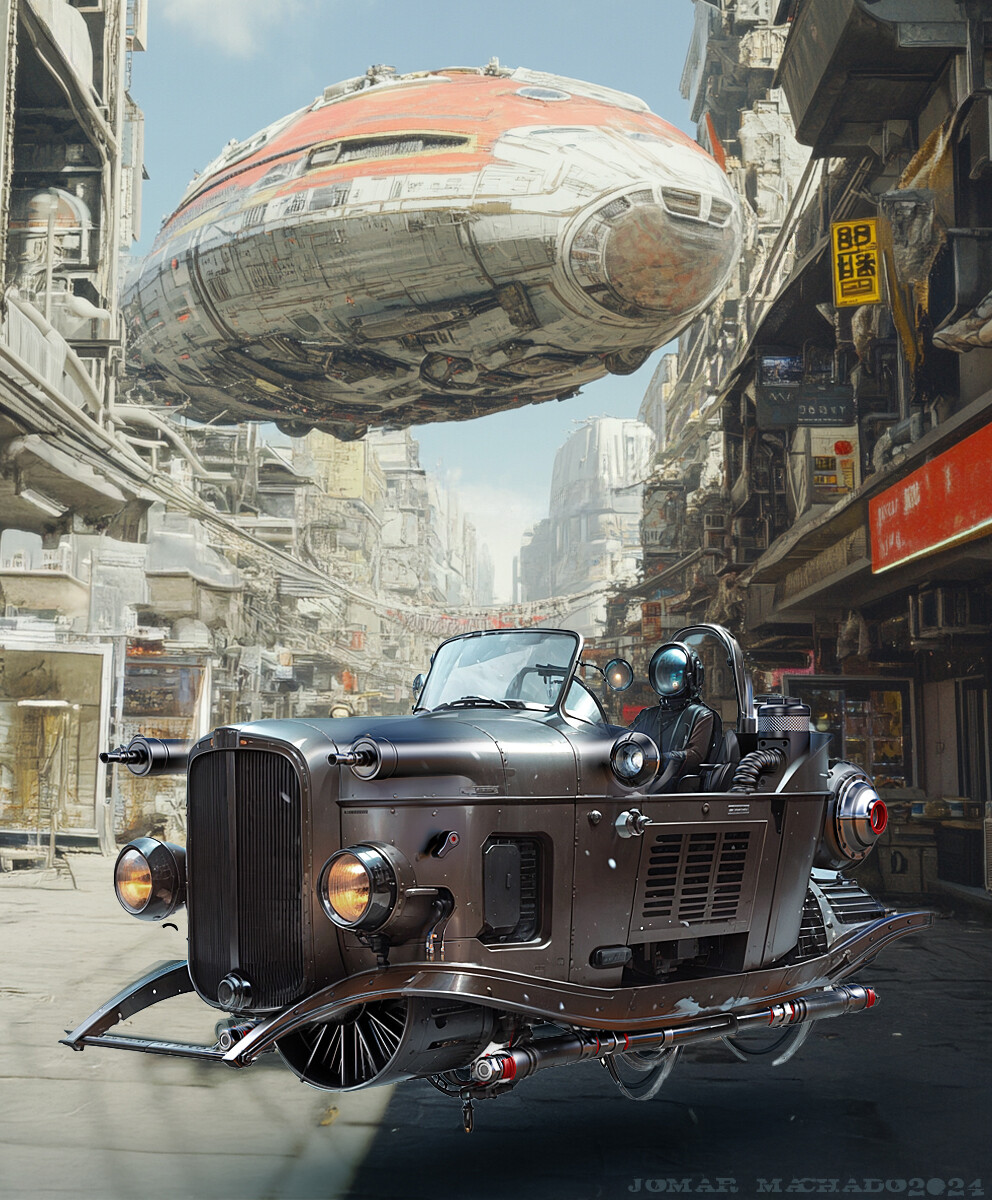 ArtStation - Hover Ford in a Cyberpunk Street