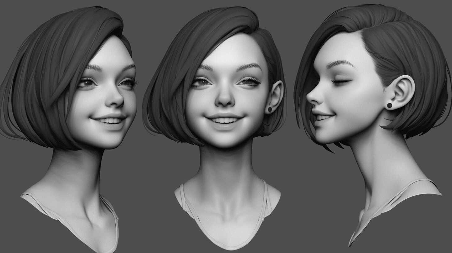 3D Head Sculpt References in 4K - Tika Art - +300 Happy Female Head ...