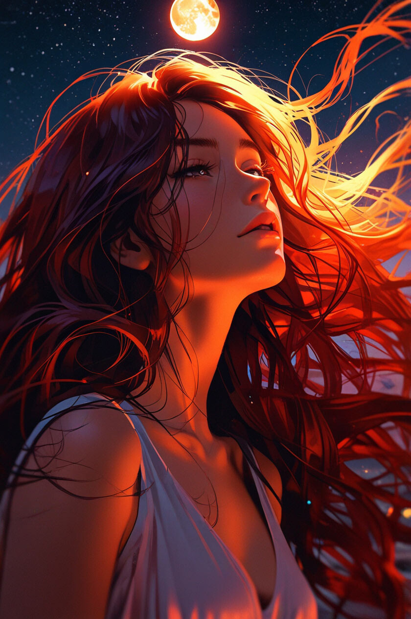 ArtStation - A Girl under the Moonlight