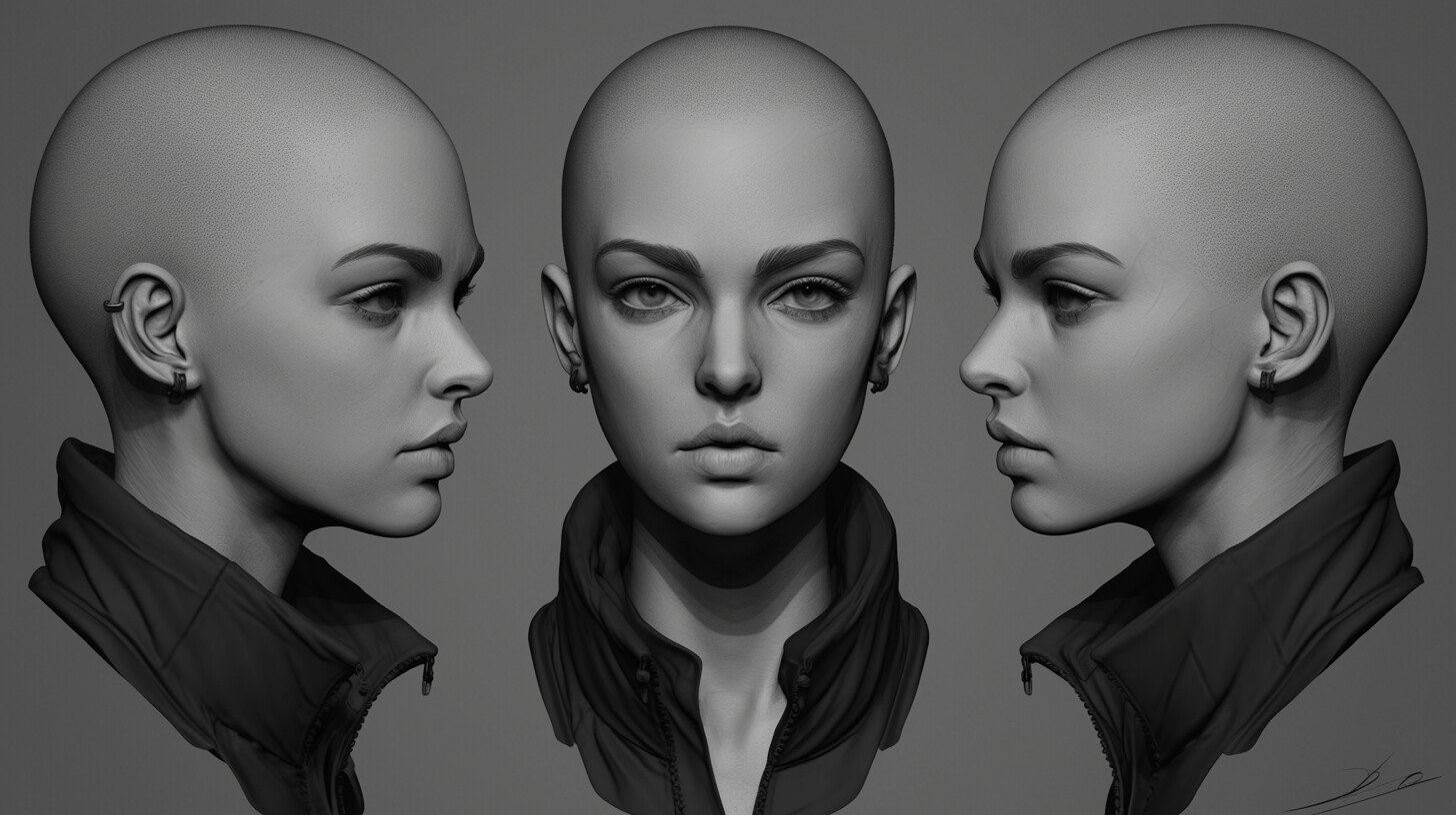 Tika Art - +300 Bald Female Head Sculpt Reference Images(4k)
