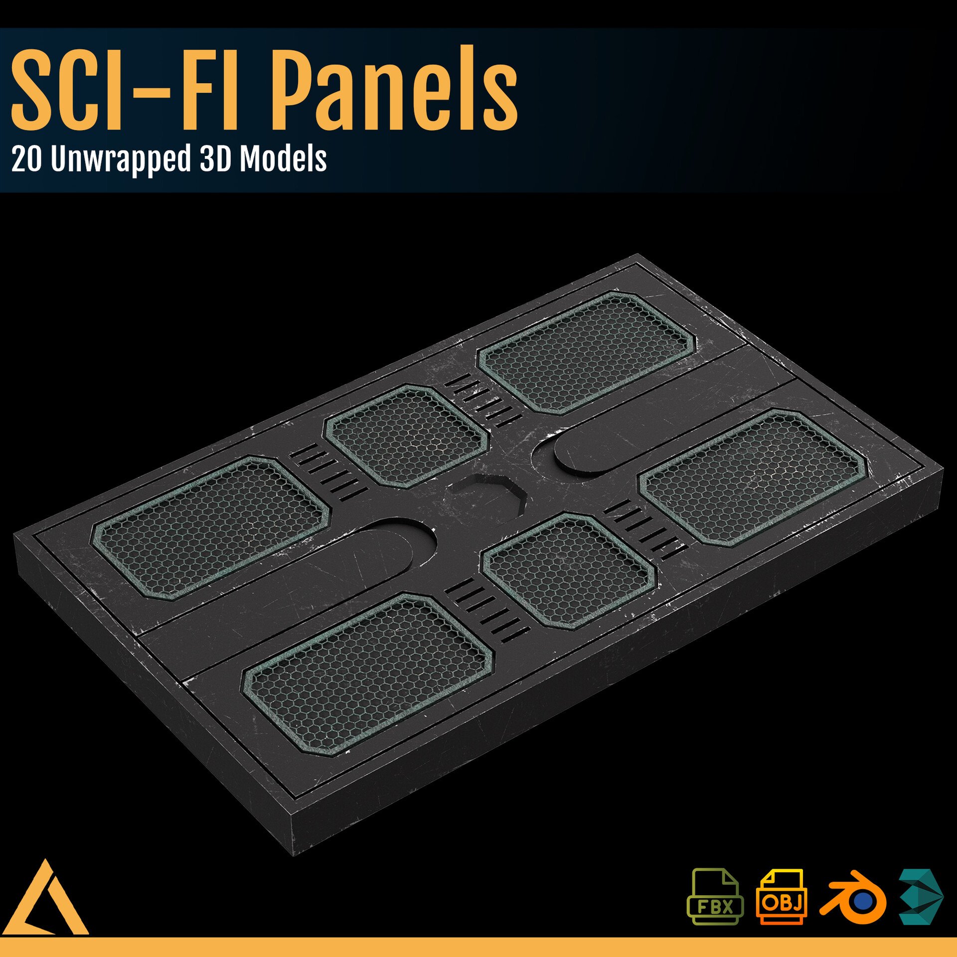 ArtStation - 20 Sci-Fi Panels - High-Quality Unwrapped 3D Models