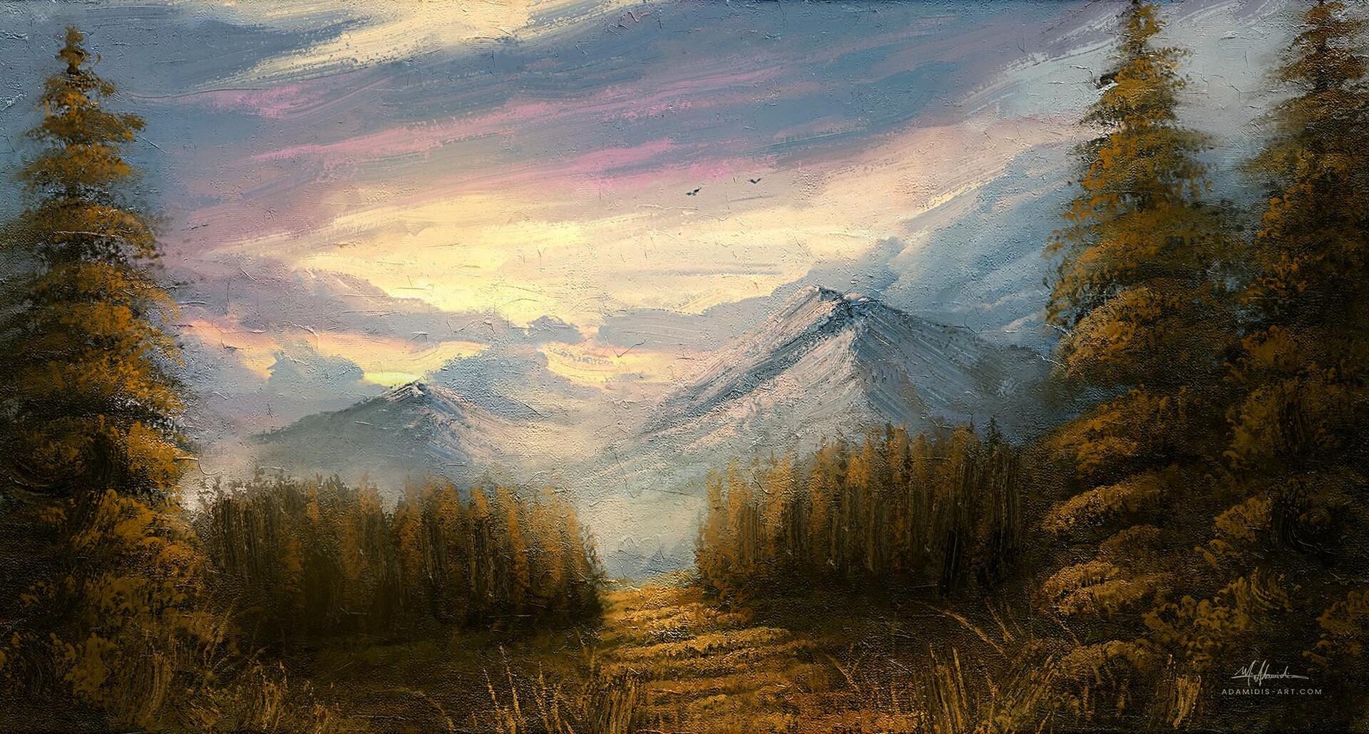 ArtStation - Mountainscape with Trees (updated) - Digital art