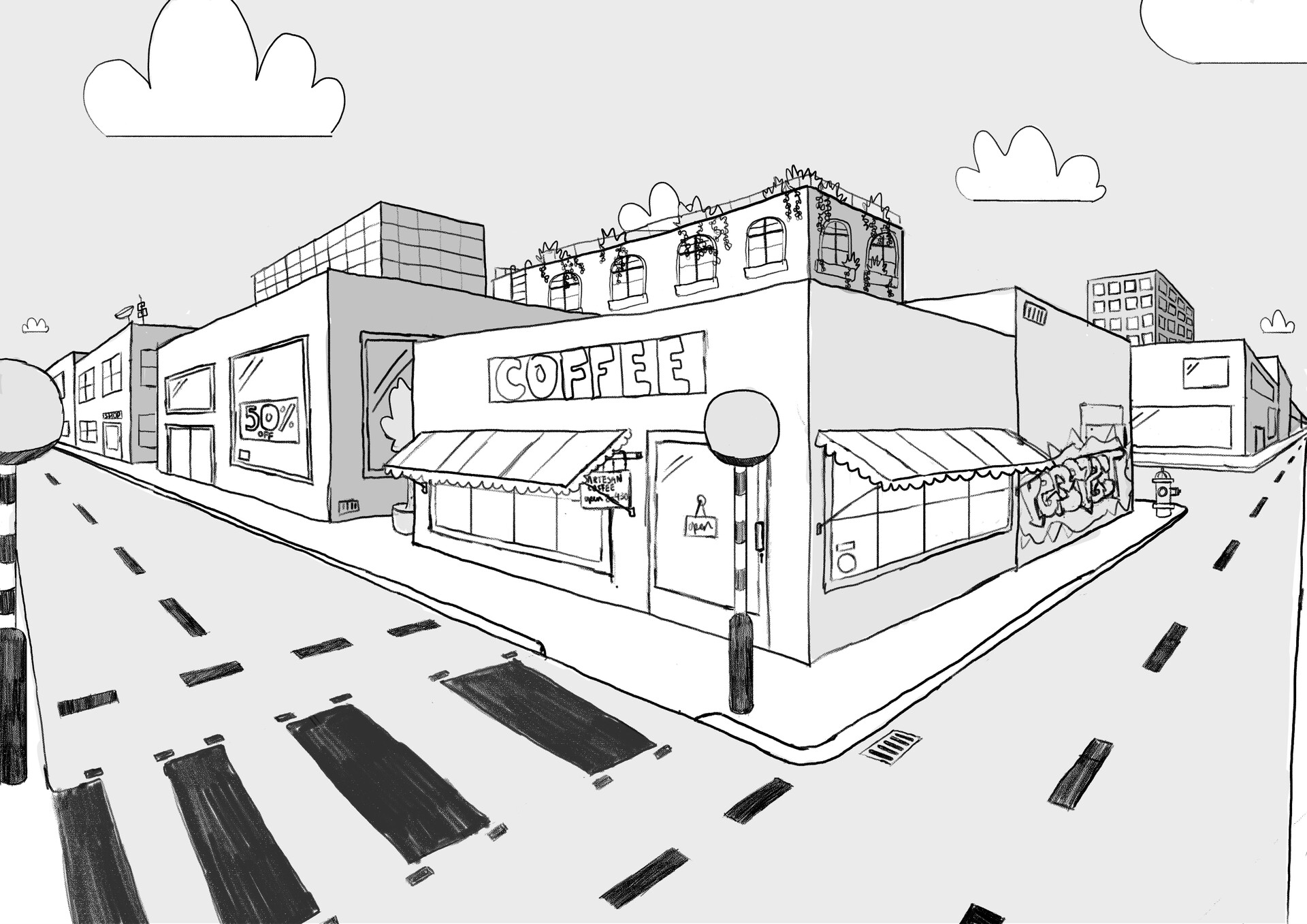 how to draw perspective street corner