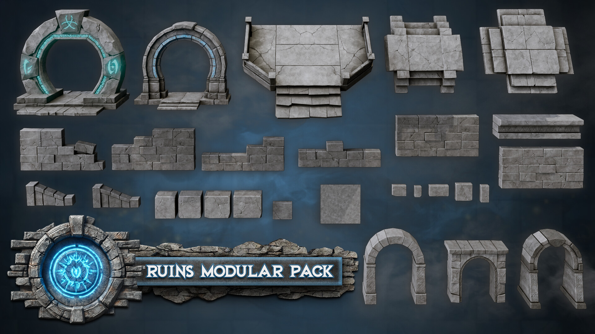 3D Tudor - Blender, Unity & UE5 Stylized Stone Ruin Modular Asset Pack