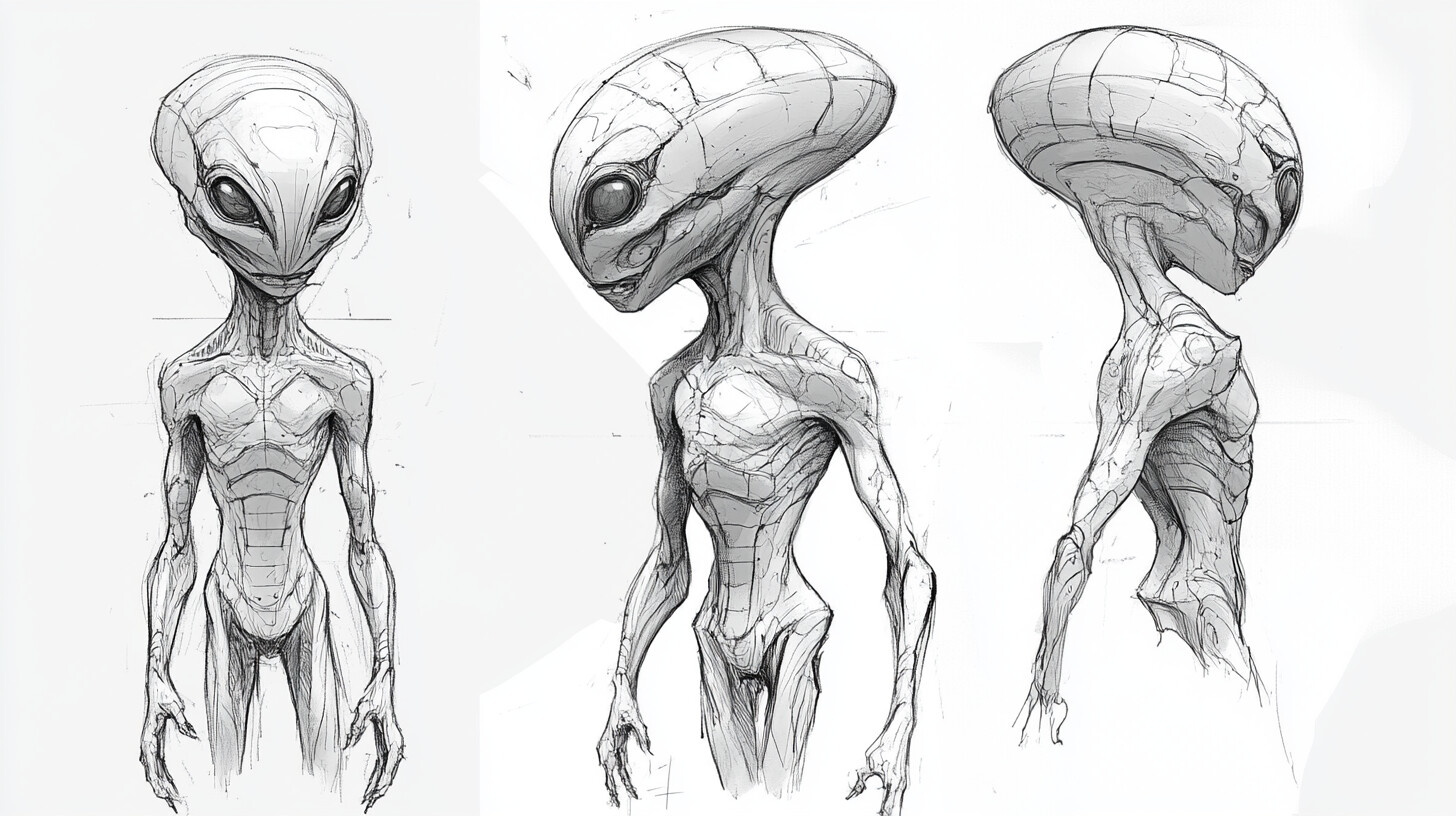 Concept Art - +300 Alien Sketch Sheet Reference Images(4k)