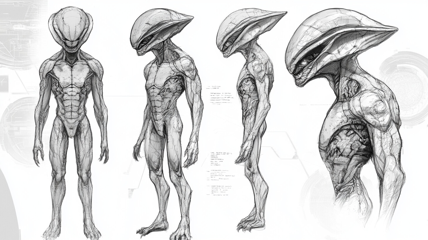 Concept Art - +300 Alien Sketch Sheet Reference Images(4k)