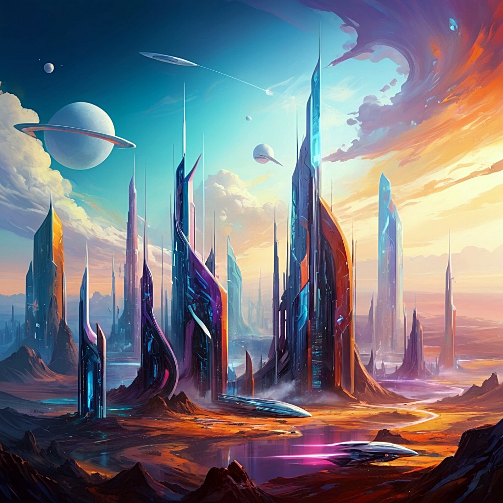 Саша "sneik" М. - Futuristic Cityscape 2024, book illustrations, fantasy digital art of the AI ...