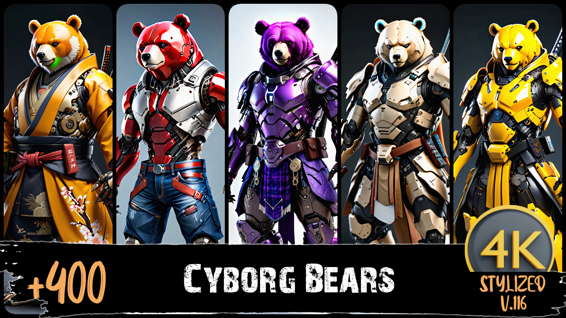 ArtStation - +420 Cyborg Bears | 4K | Stylized Vol.116