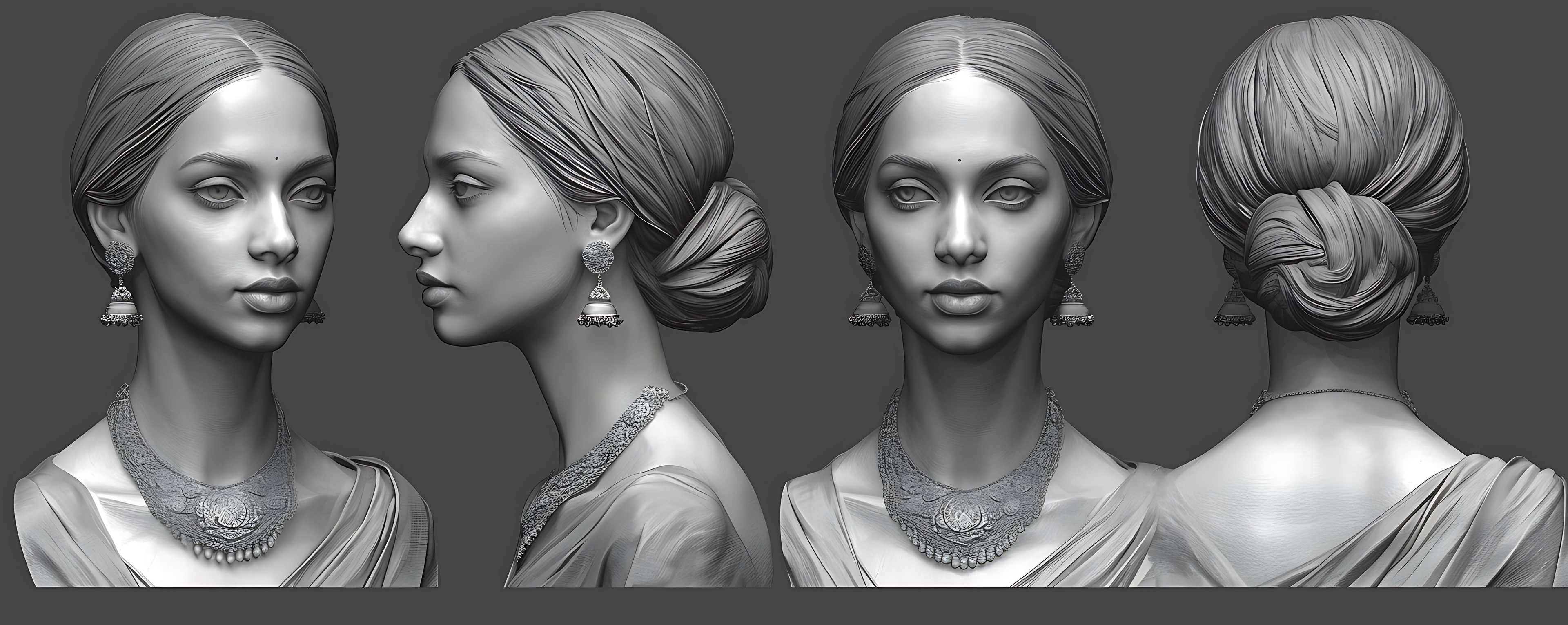 3D Head Sculpt References in 4K - Tika Art - +300 Indian Female Head ...