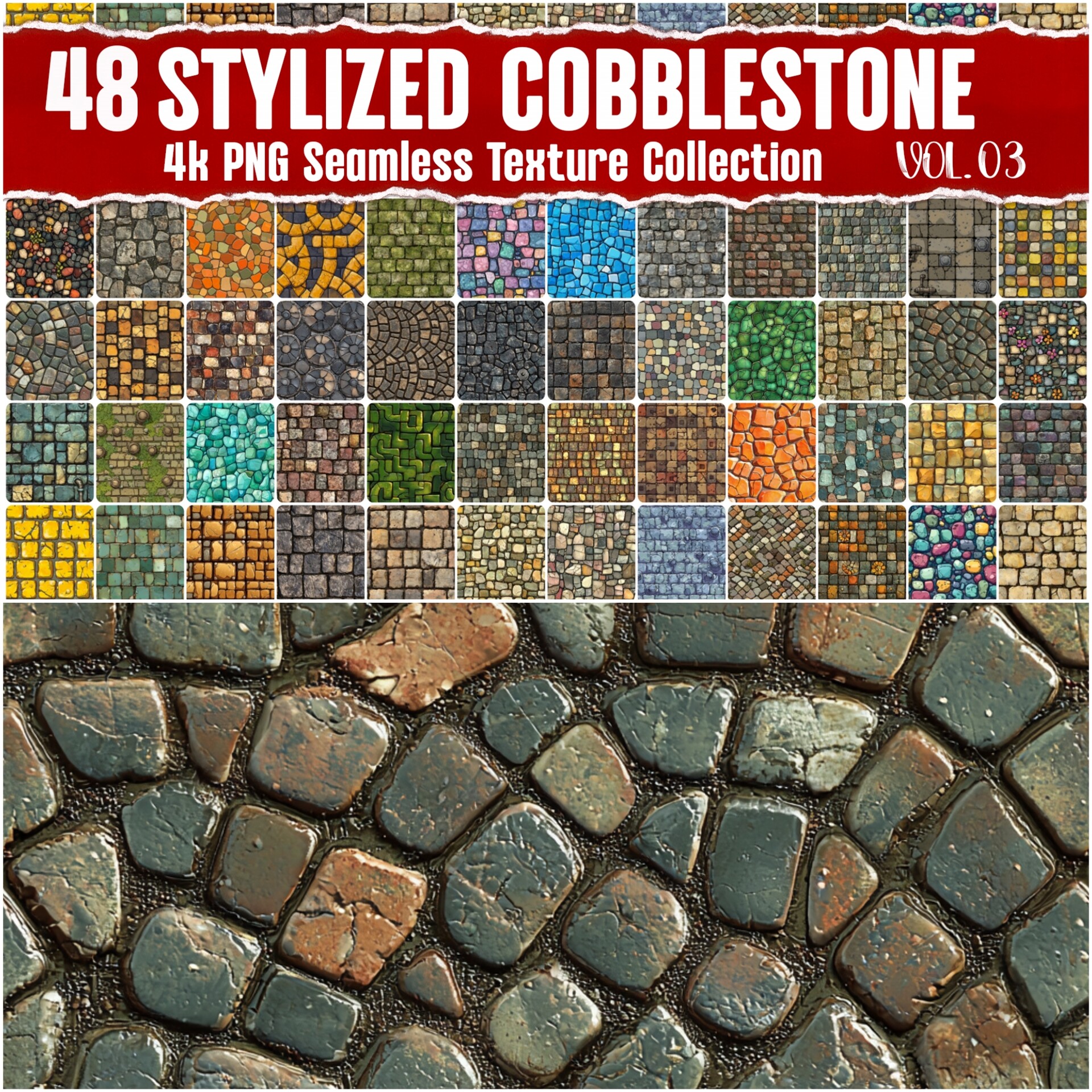 ArtStation - Stylized Cobblestone VOL.03| Seamless Texture Collection