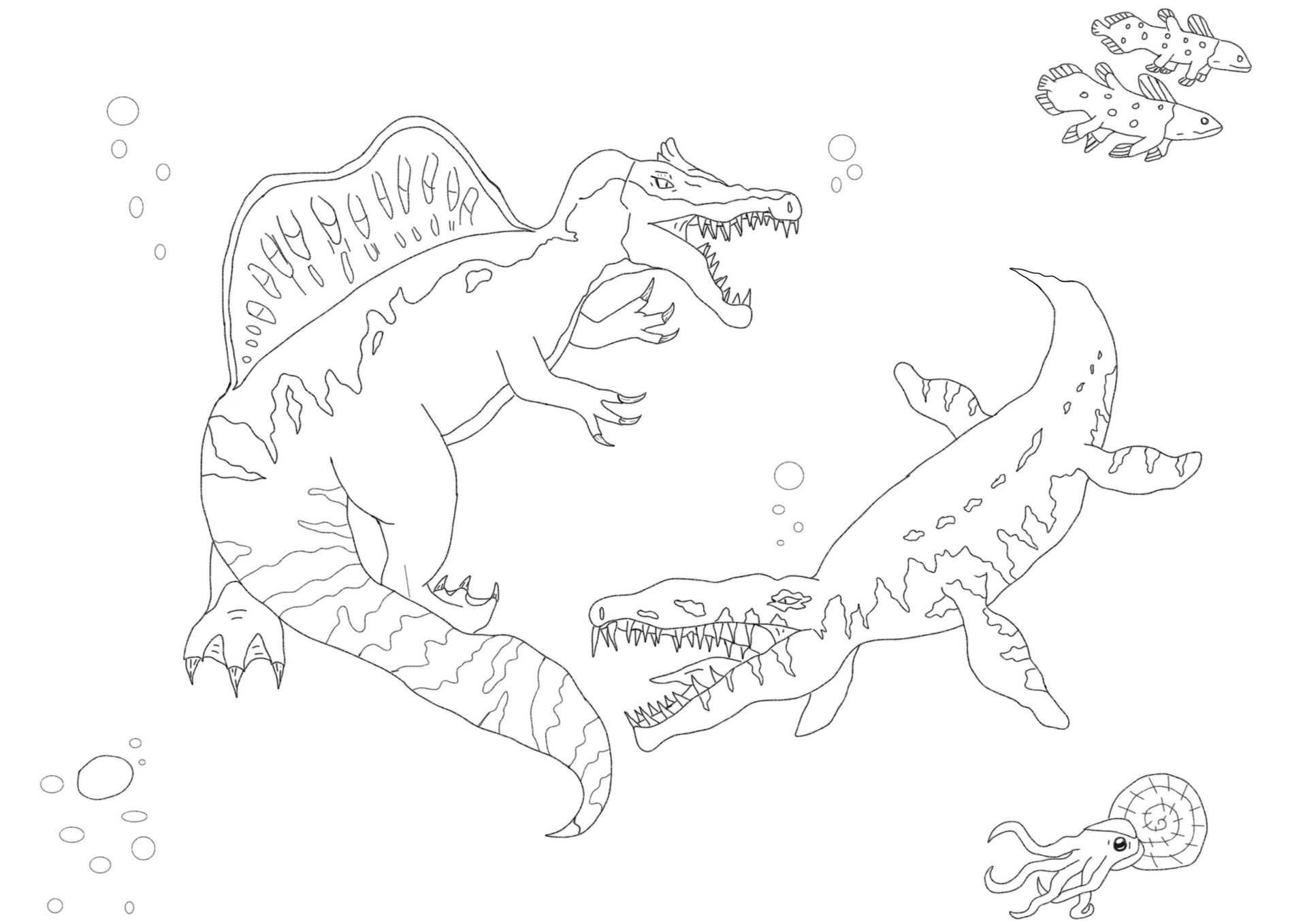 spinosaurus fighting t rex coloring page