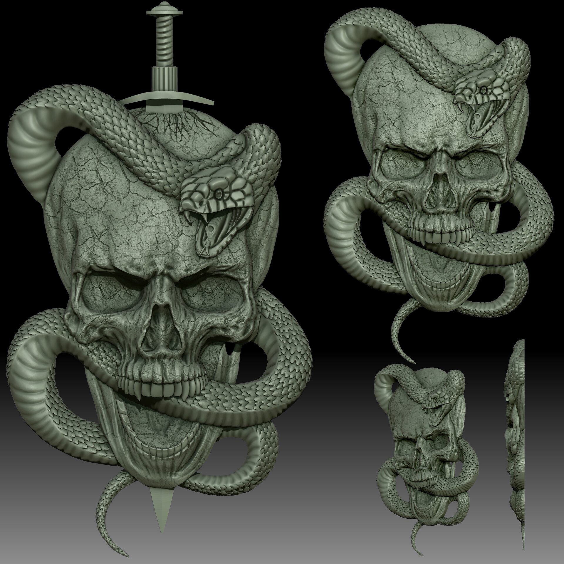 ArtStation - Skull snake bas-relief
