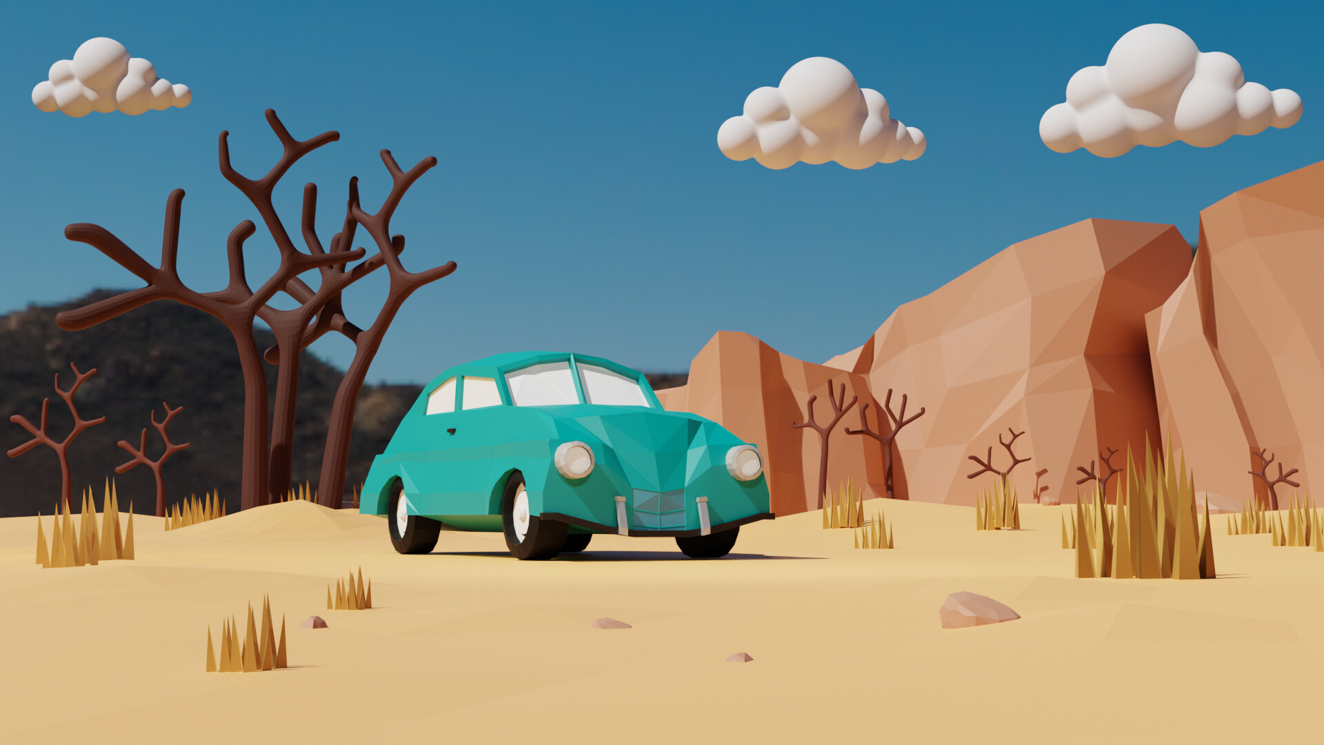 ArtStation - 3d Low poly Blue Beetle Car