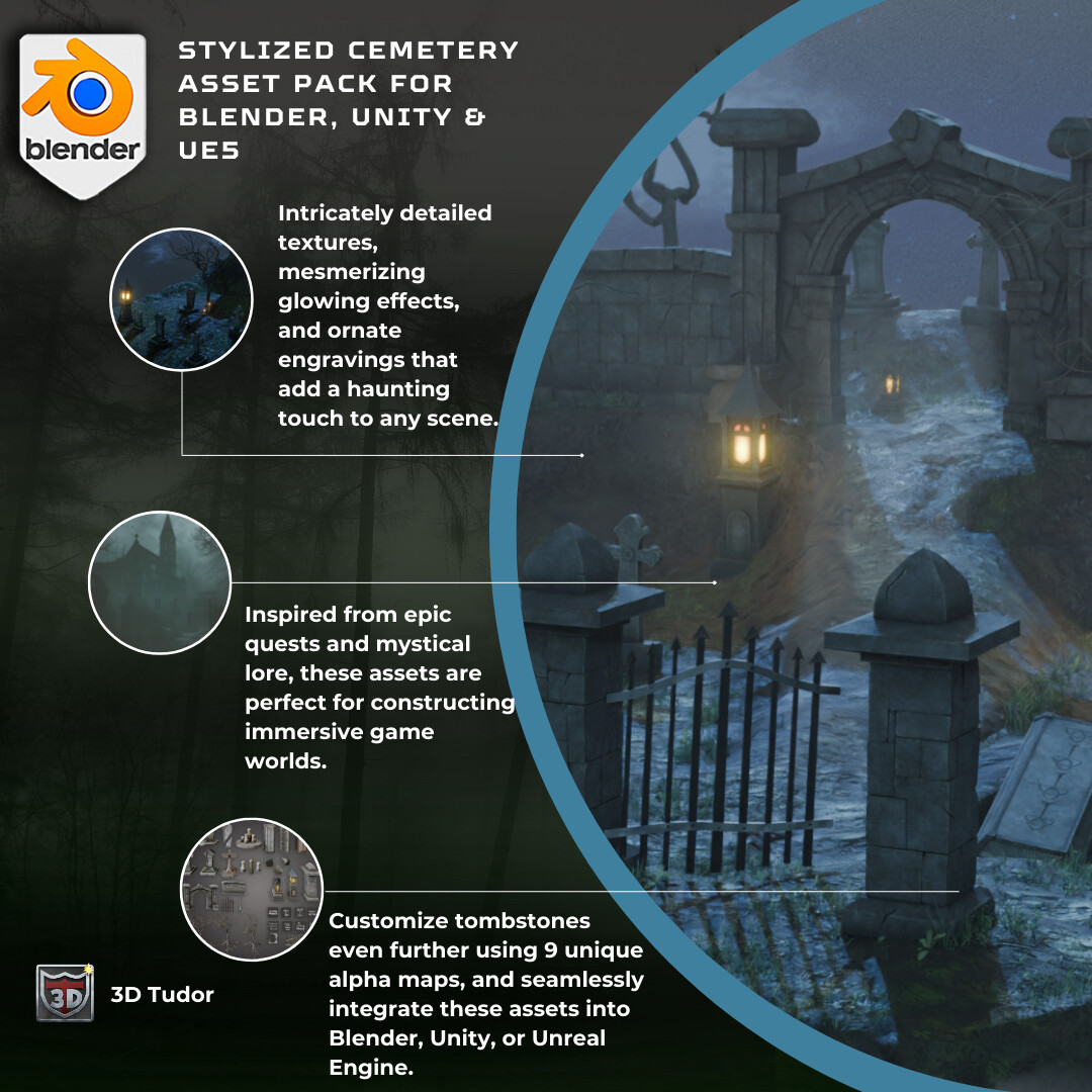3D Tudor - Stylized Cemetery Asset Pack for Blender, Unity & UE5