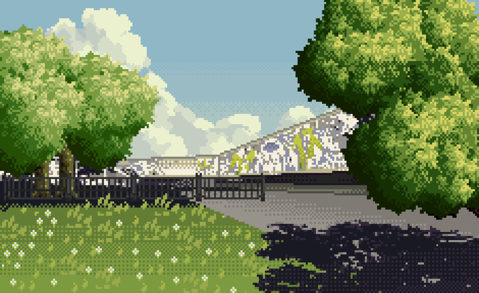 Artstation University Landscape In Pixel Art