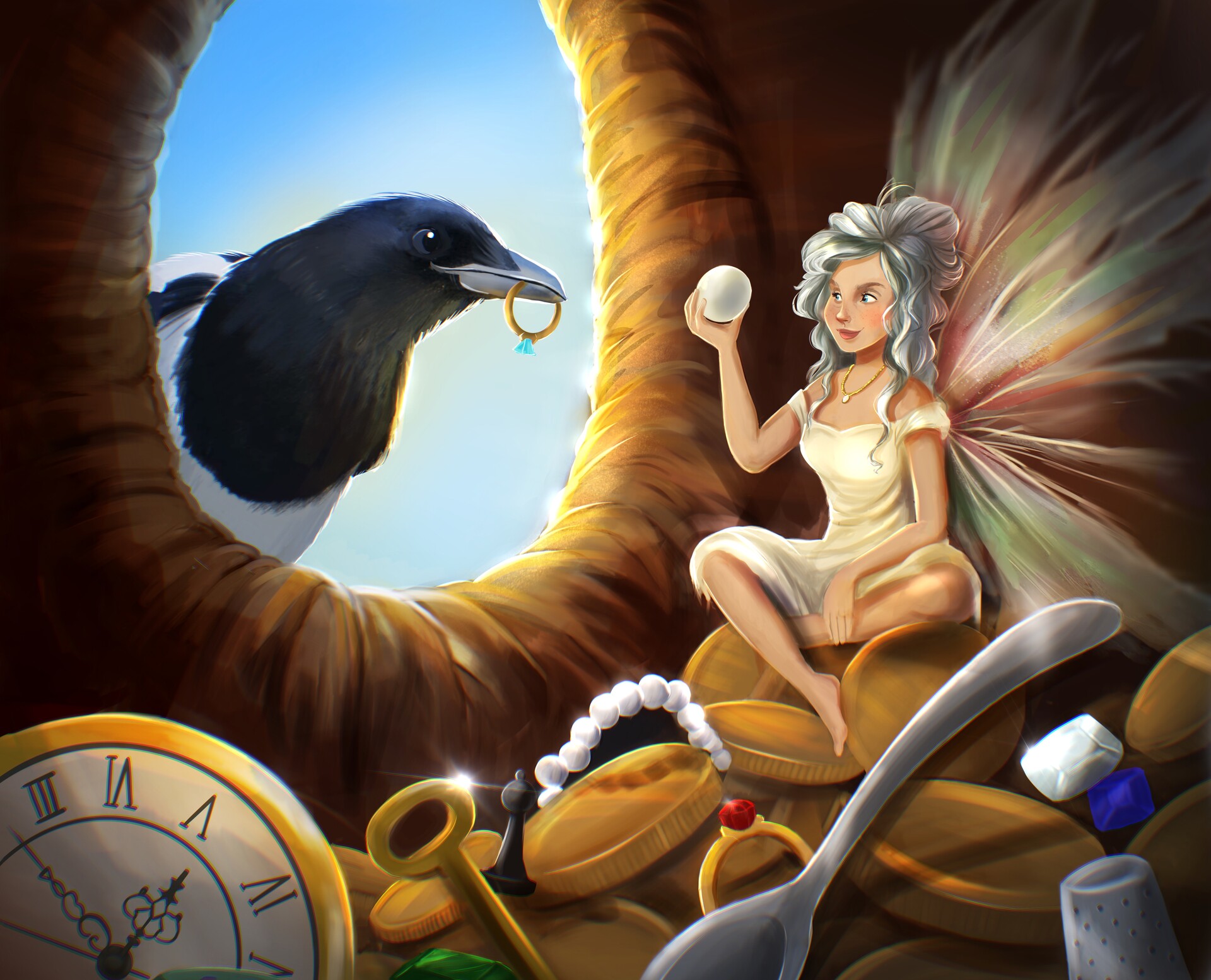 ArtStation - The fairy and the magpie