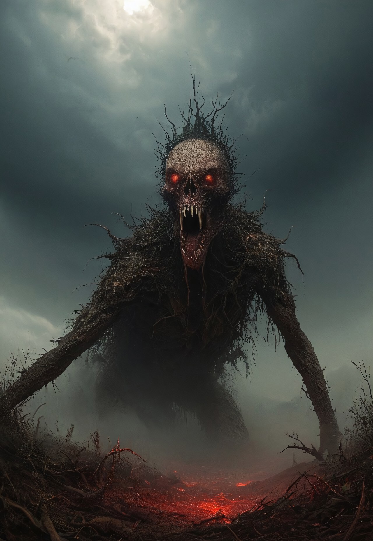ArtStation - A sinister monster with glowing red eyes looms against a ...