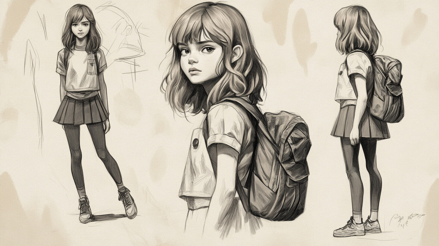 Concept Art - +300 Teenage Girl Sketch Sheet Reference Images(4k)