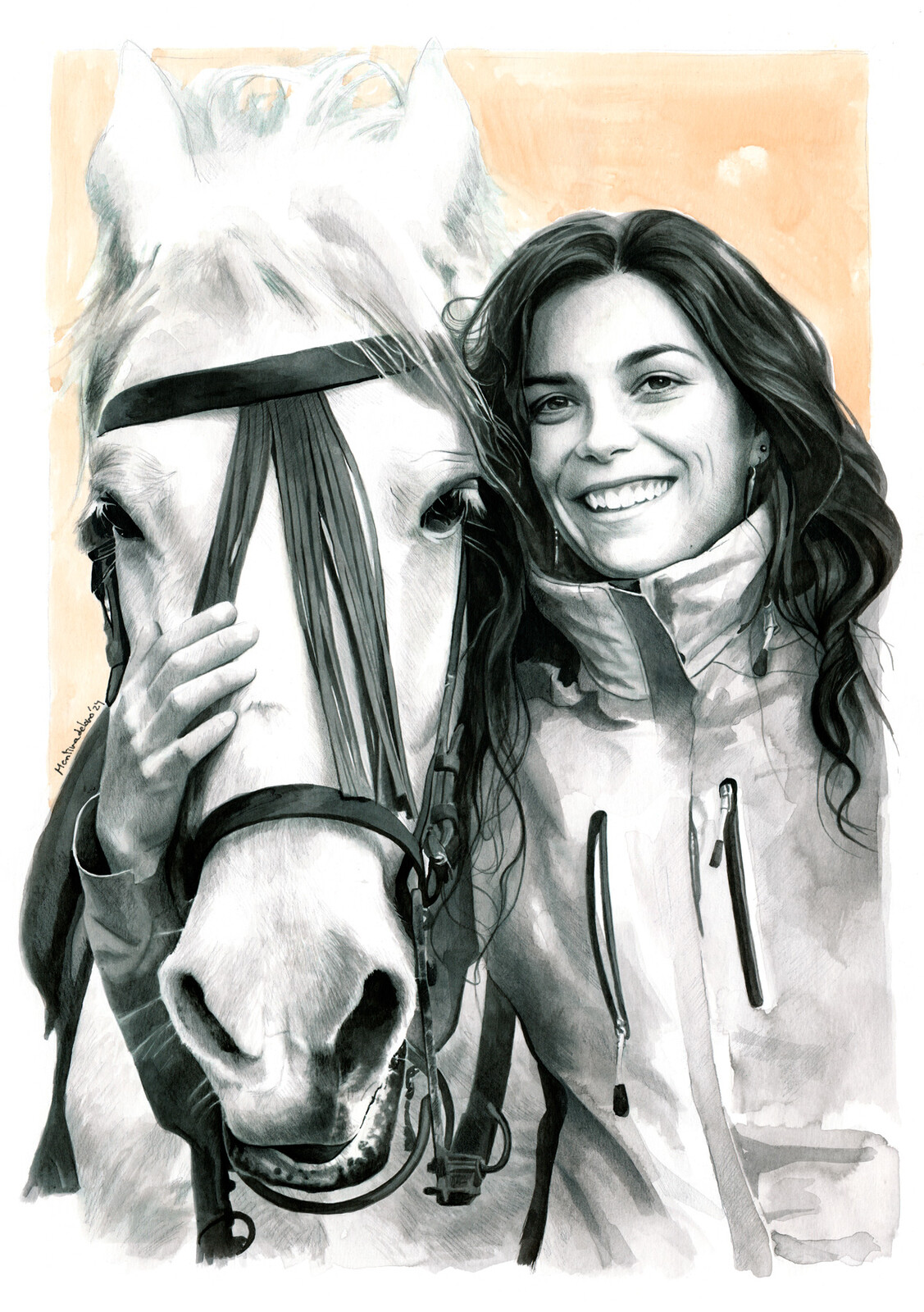Mentiradeloro (Esther Cuesta) - Woman and horse realistic portrait drawing