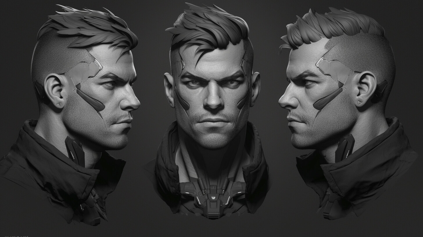 3D Head Sculpt References in 4K - Tika Art - +300 Cyberpunk Male Head ...
