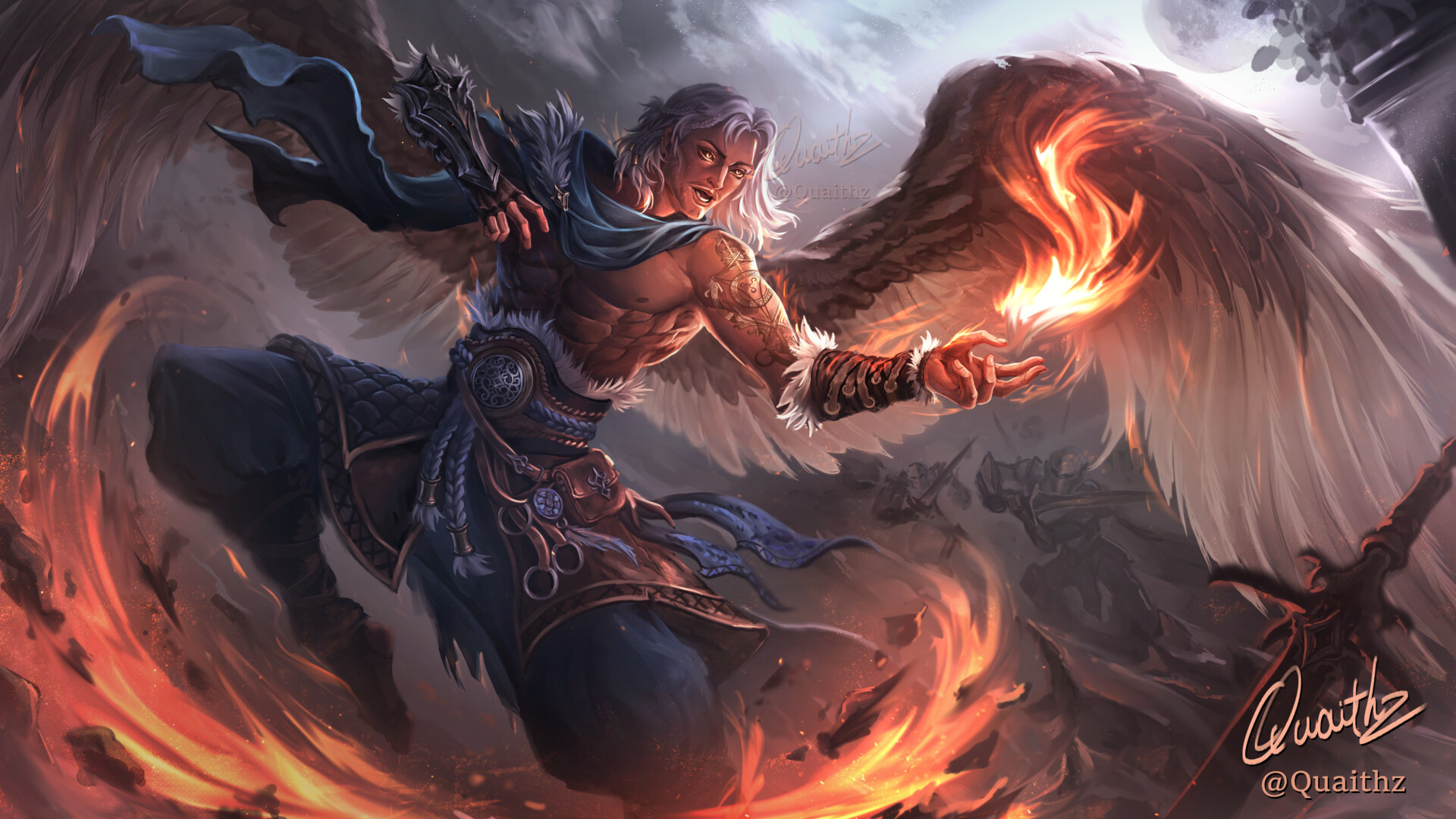 Quaithz - Commission - DnD Winged Nordic firebender