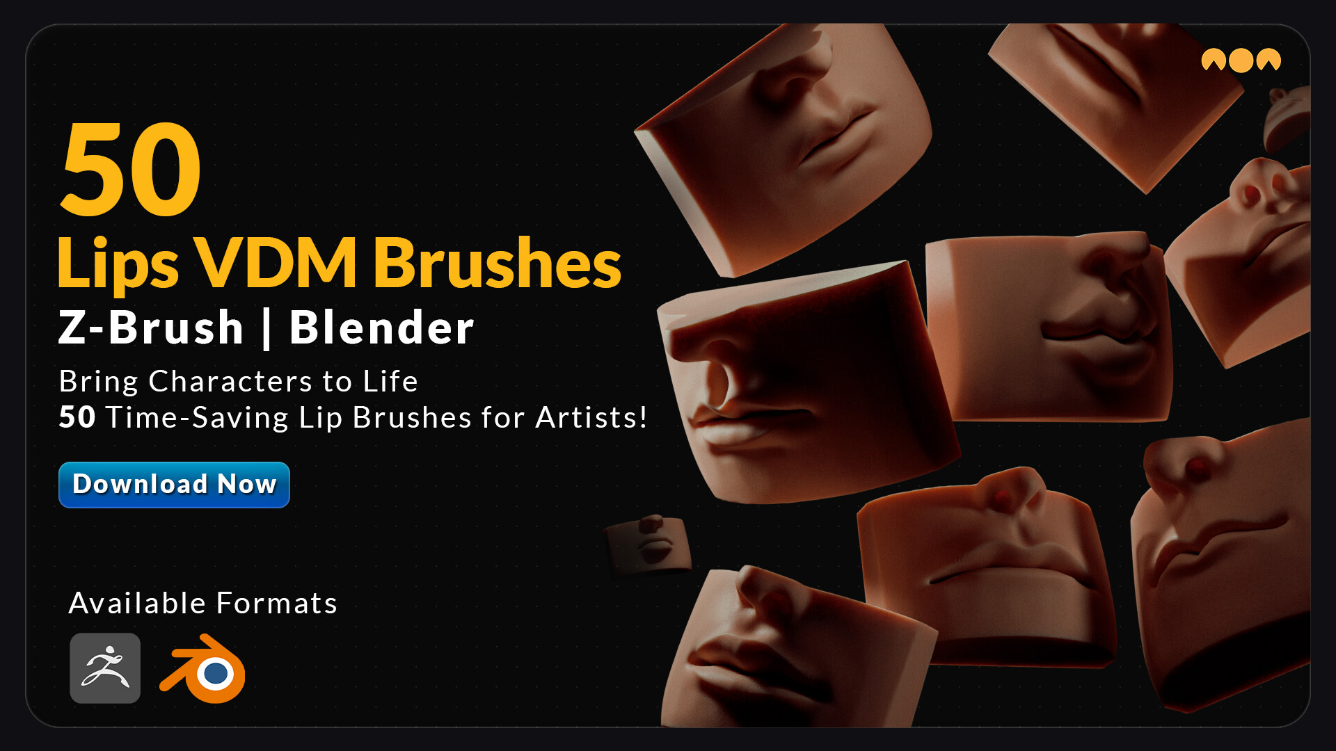 3D Assets Repository - 50 Lips VDM Brushes | Blender & Zbrush Sculpting ...