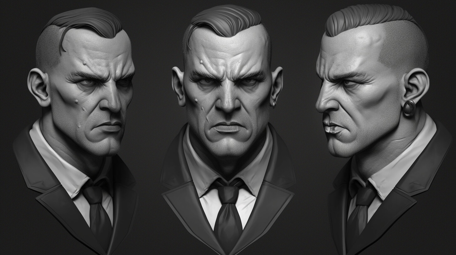 3D Head Sculpt References in 4K - Tika Art - +300 Gangster Male Head ...