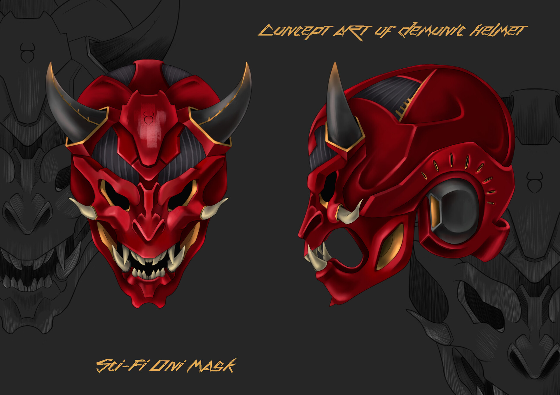 ArtStation - Concept art of demonic helmet