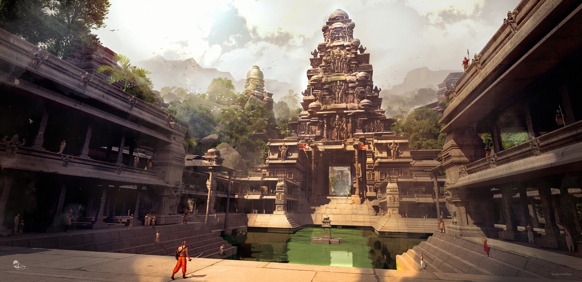 ArtStation - KONERU _ THE TEMPLE POND AND GATEWAY OF SCHOLARS