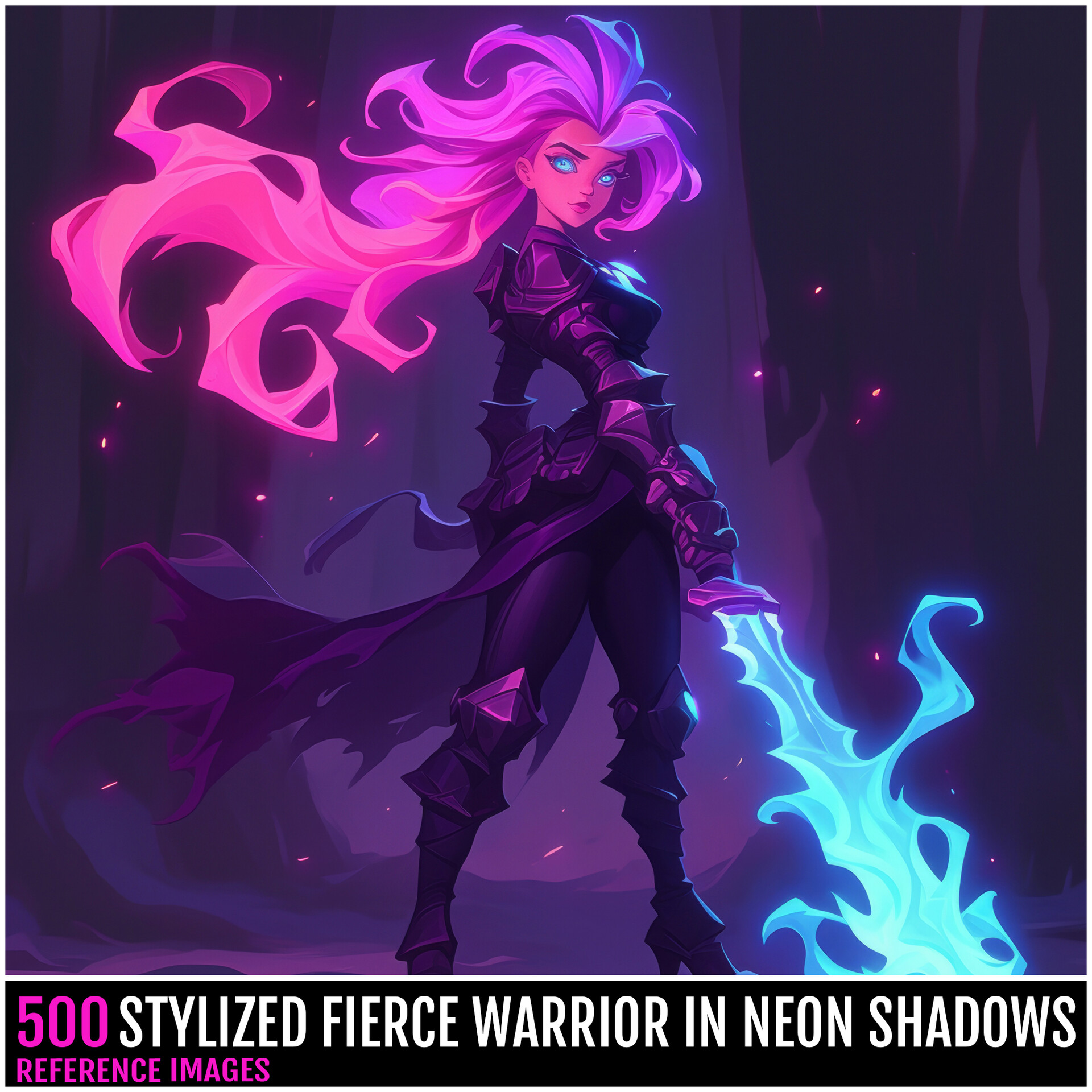 ArtStation - 500 Stylized Fierce Warrior In Neon Shadows