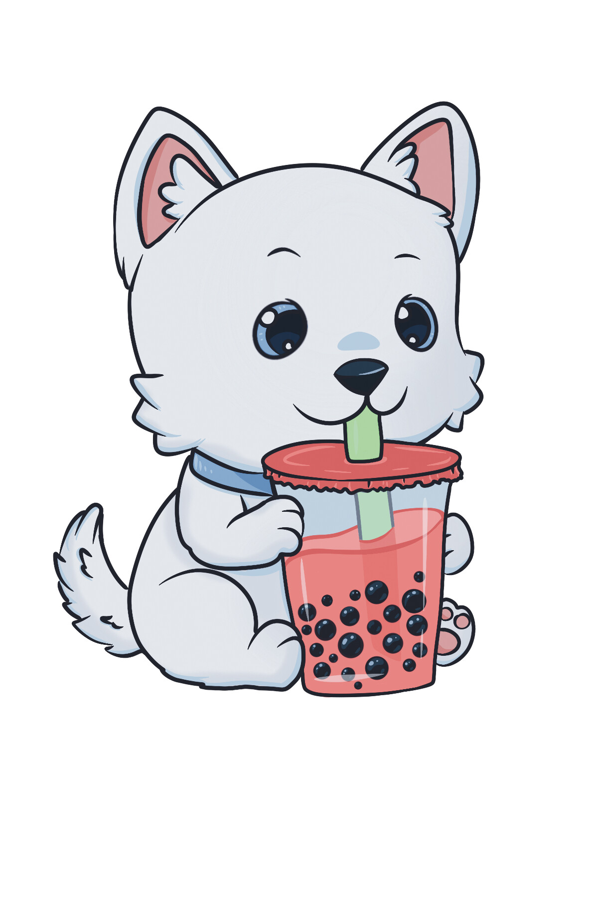 ArtStation - dog enjoying some boba tea