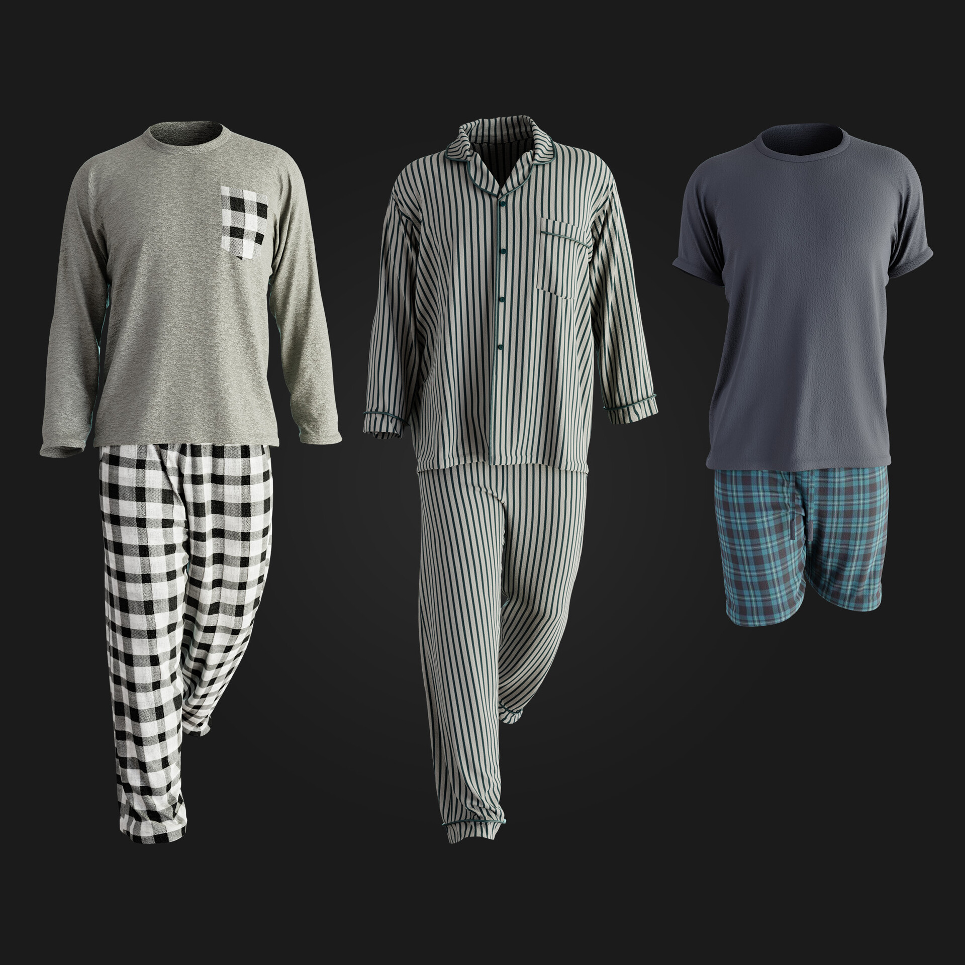 ArtStation - 3 Pajama sets(male)[fbx+obj+zprj+blend]md+clo