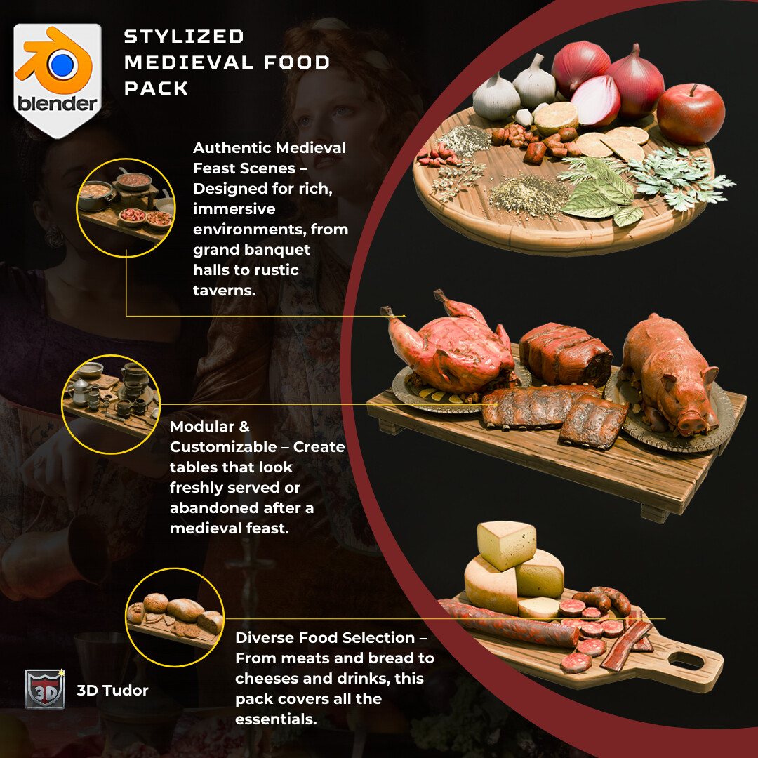 3D Tudor - Stylized Medieval Food Pack