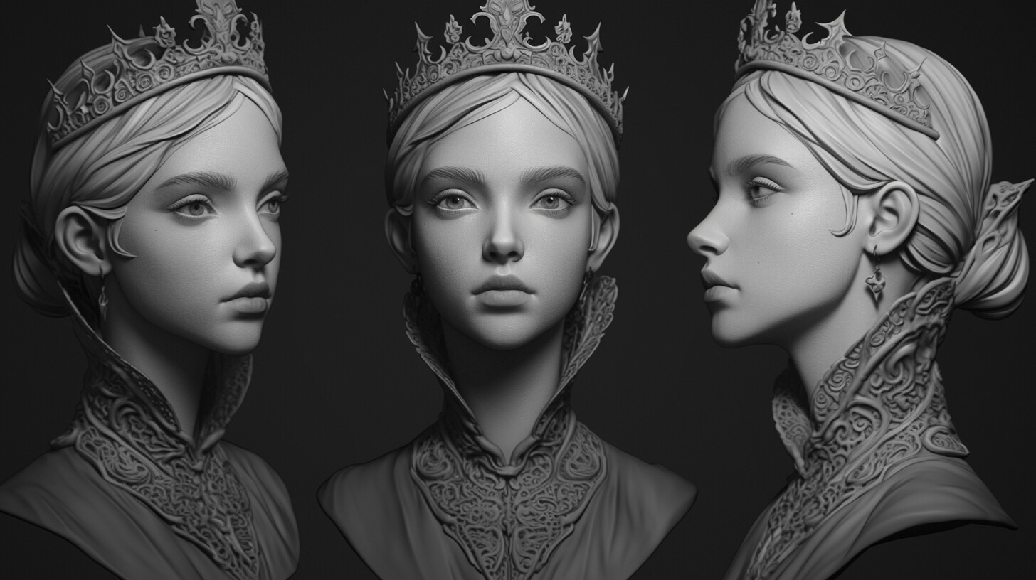 3D Head Sculpt References in 4K - Tika Art - +300 Medieval Queen Female ...