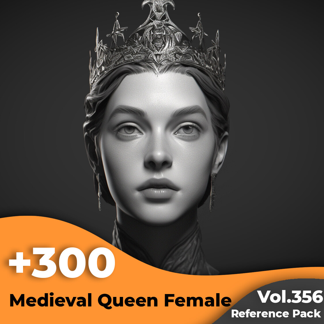 Tika Art - +300 Medieval Queen Female Head Sculpt Reference Images(4k)