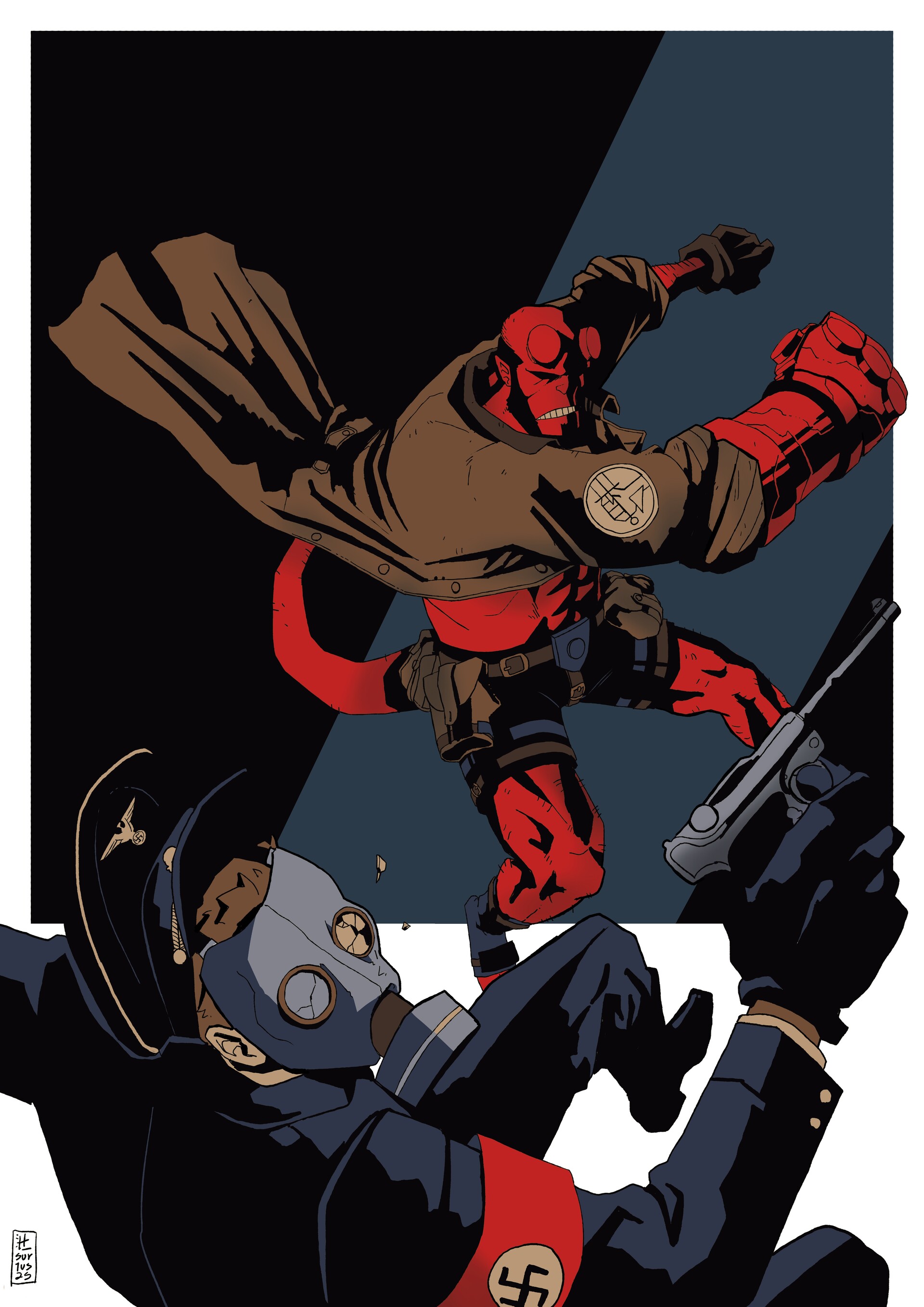 ArtStation - Hellboy punching a nazi