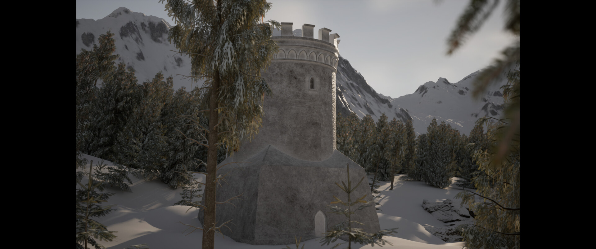ArtStation - Snowy Medieval Tower in the High Mountains