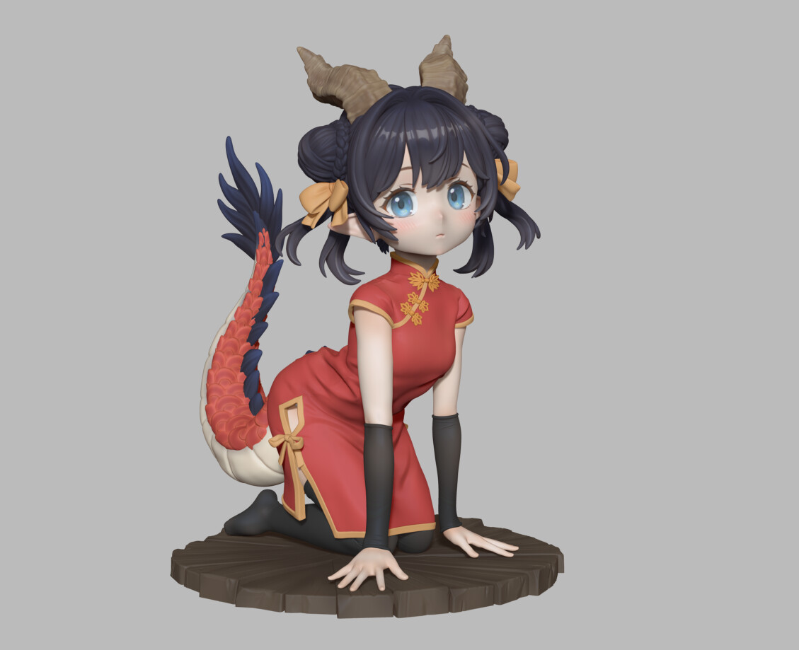 ArtStation - Loong-nyaa——Little Dragon Girl Figure