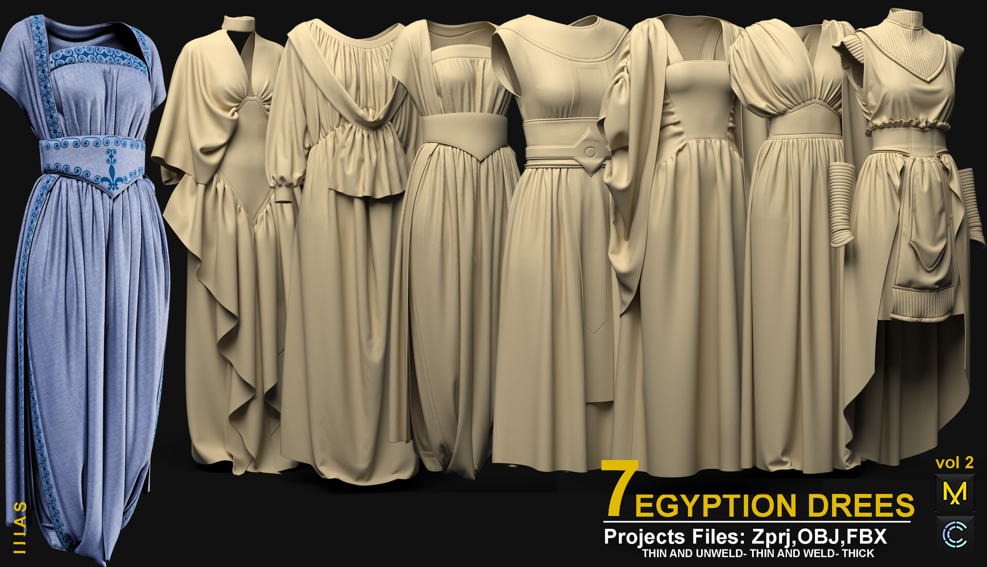 Mozhgan Arab - 7 EGYPTIAN DRESS VOL 2 (MARVELOUS DESIGNER )ZPRJ, OBJ ...