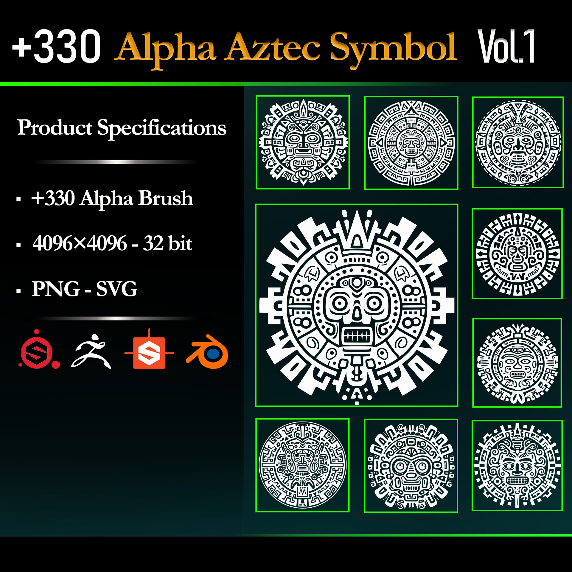ArtStation - +330 Alpha Aztec Symbols - Vol.1