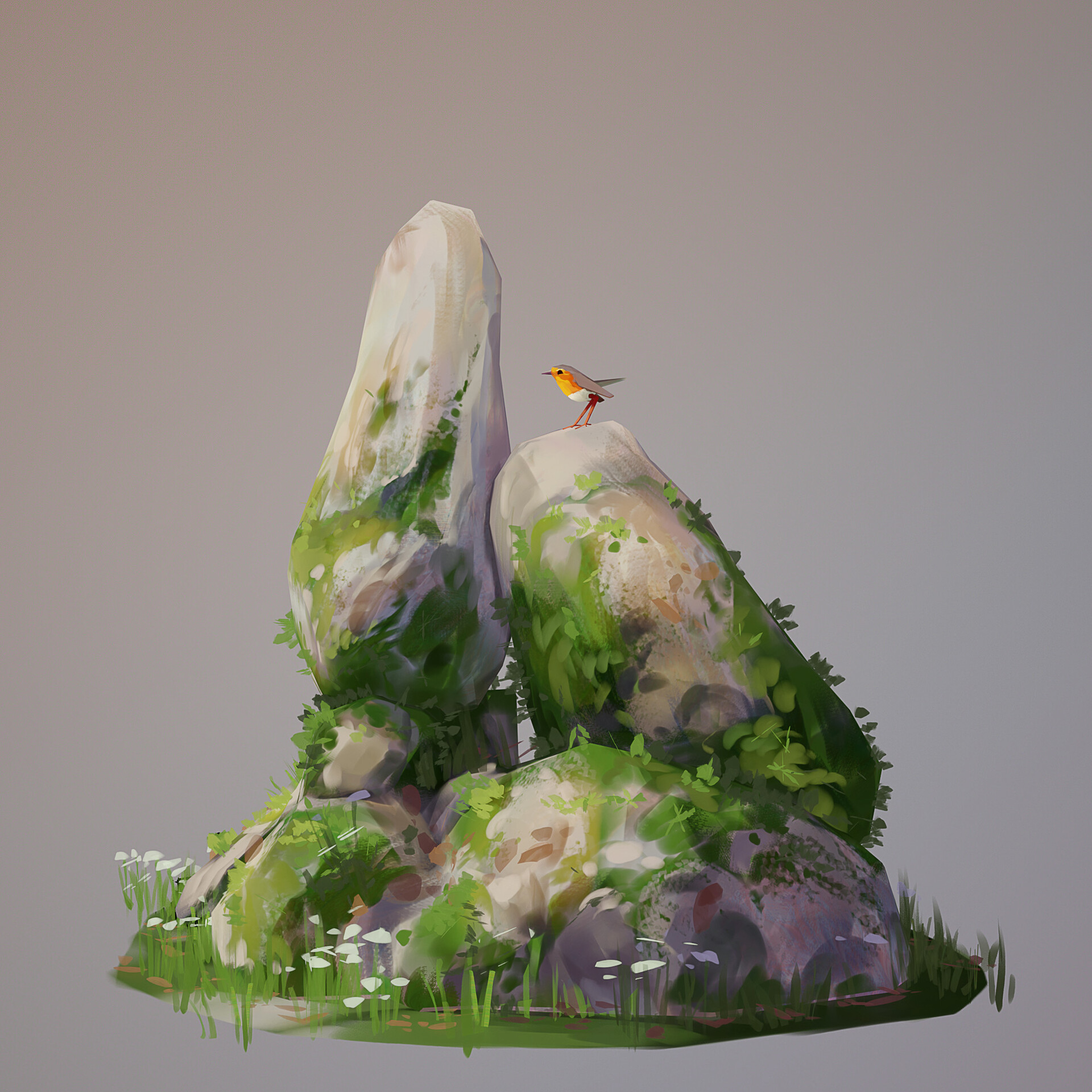 ArtStation - Robin on a rock