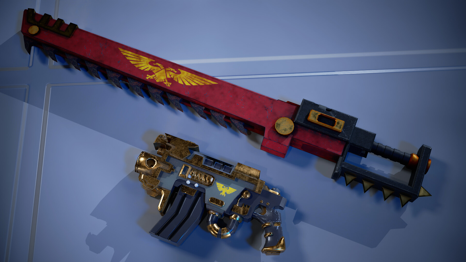 ArtStation - Boltgun and Chainsword form Warhammer 40K