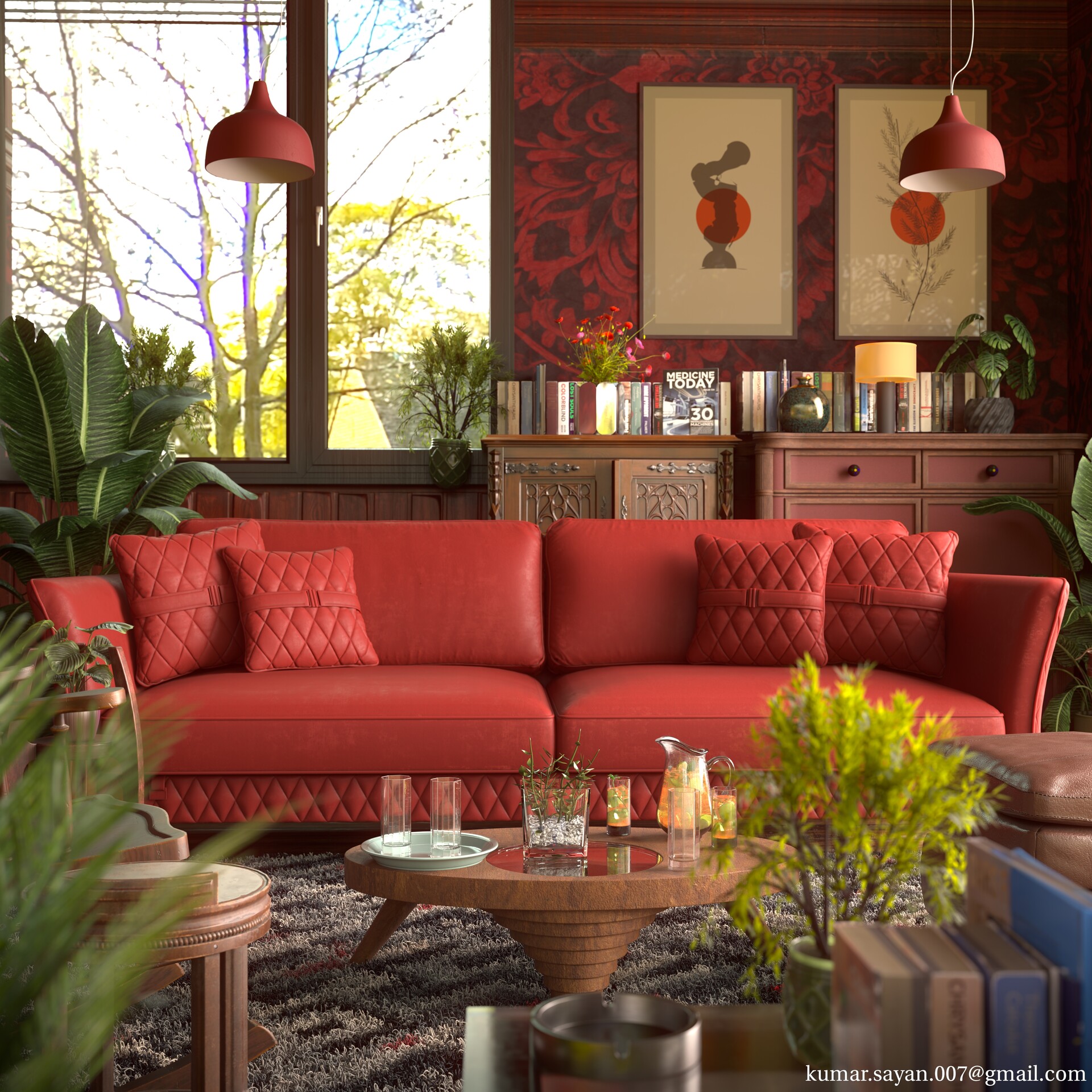 Kumar Sayan Barui - Crimson Comfort – 3D Interior Design | LookDev, Lighting & Composition