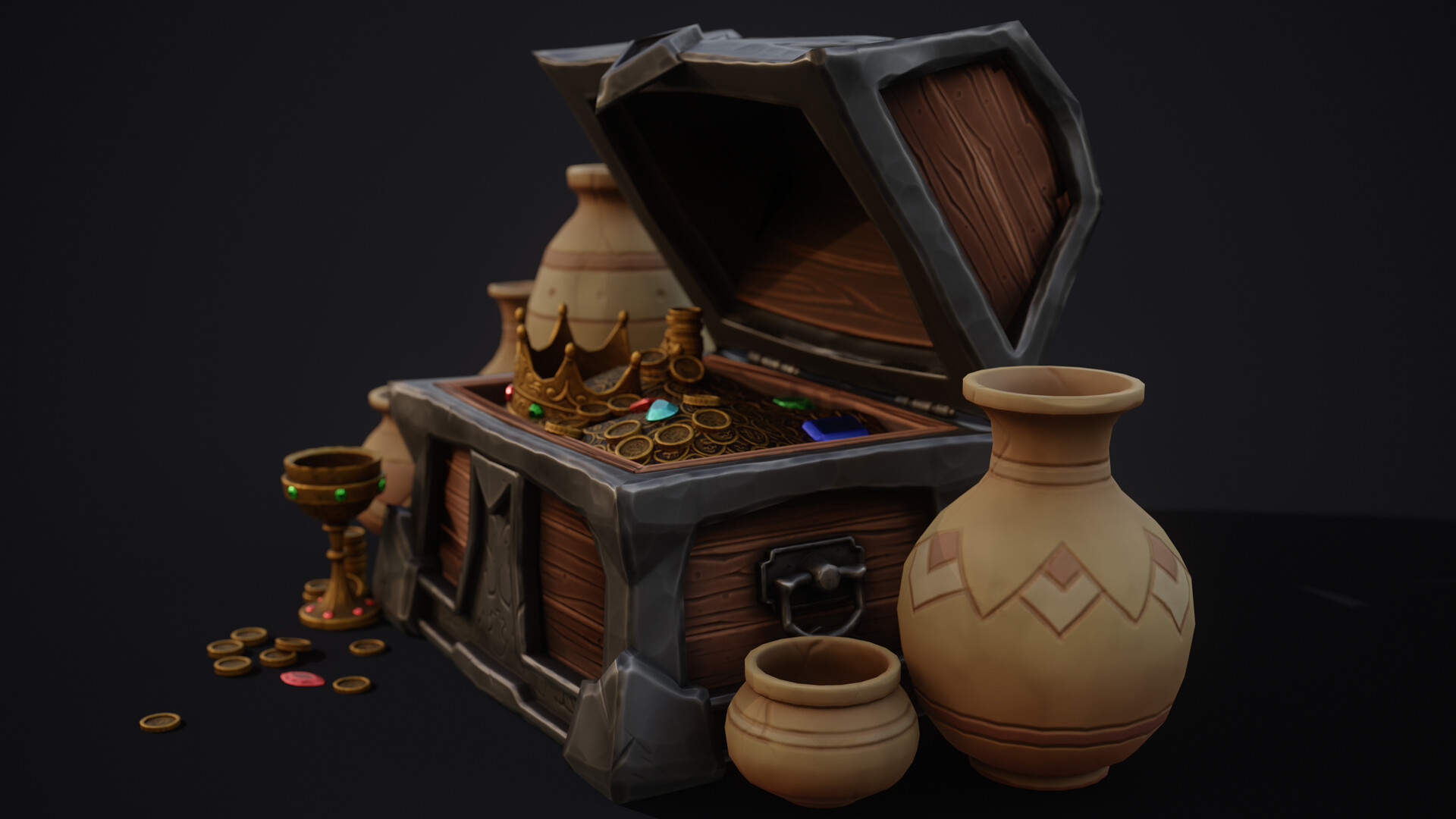 JustCreate - Unity & Unreal Engine 3D Assets - Chest with Gold for Stylized Dungeons