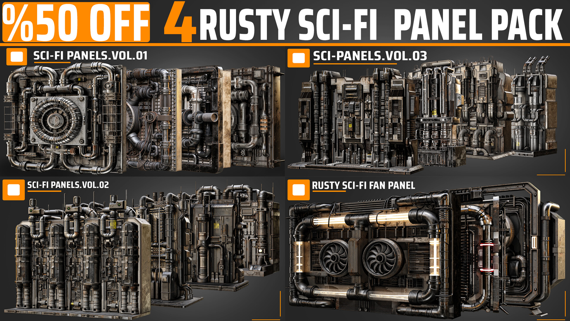 ArtStation - 4 RUSTY SCI-FI PANEL PACK https://www.artstation.com/a/45938340