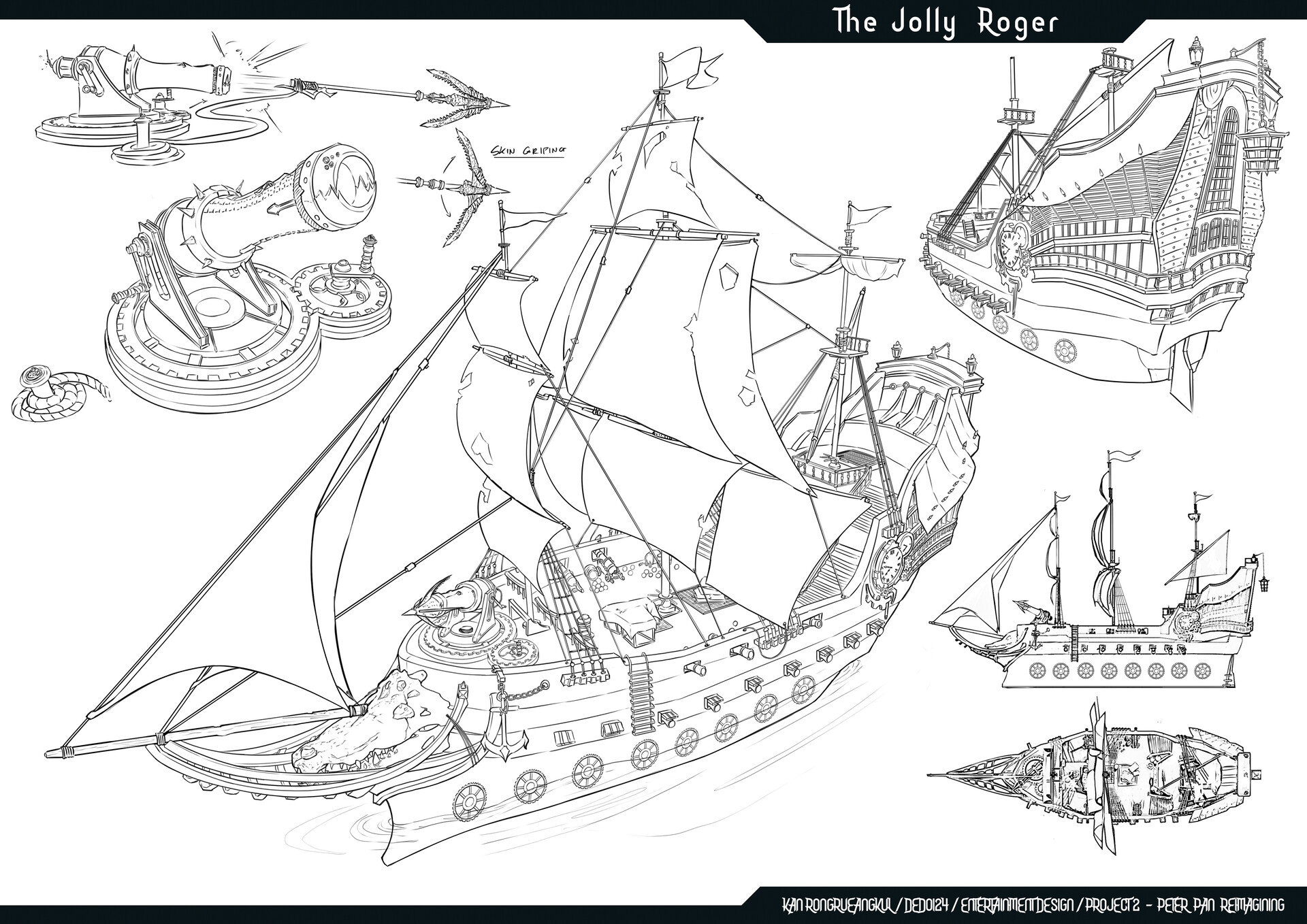 captain hook ship coloring page