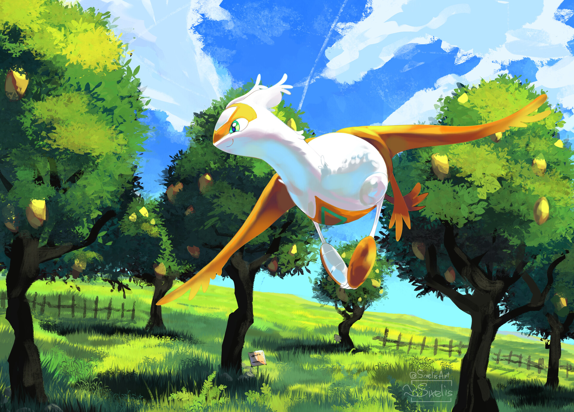 ArtStation - Shiny Latias in field of lemon trees
