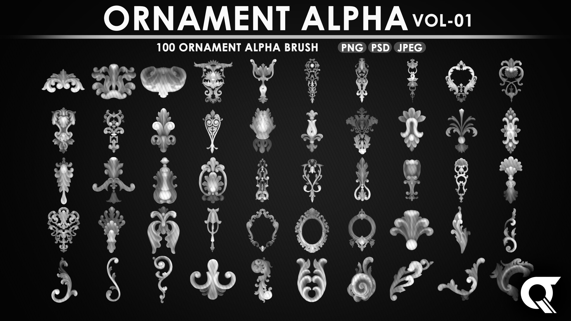 QuickTool Studio - 100 Ornament Alpha Brush-VOL01