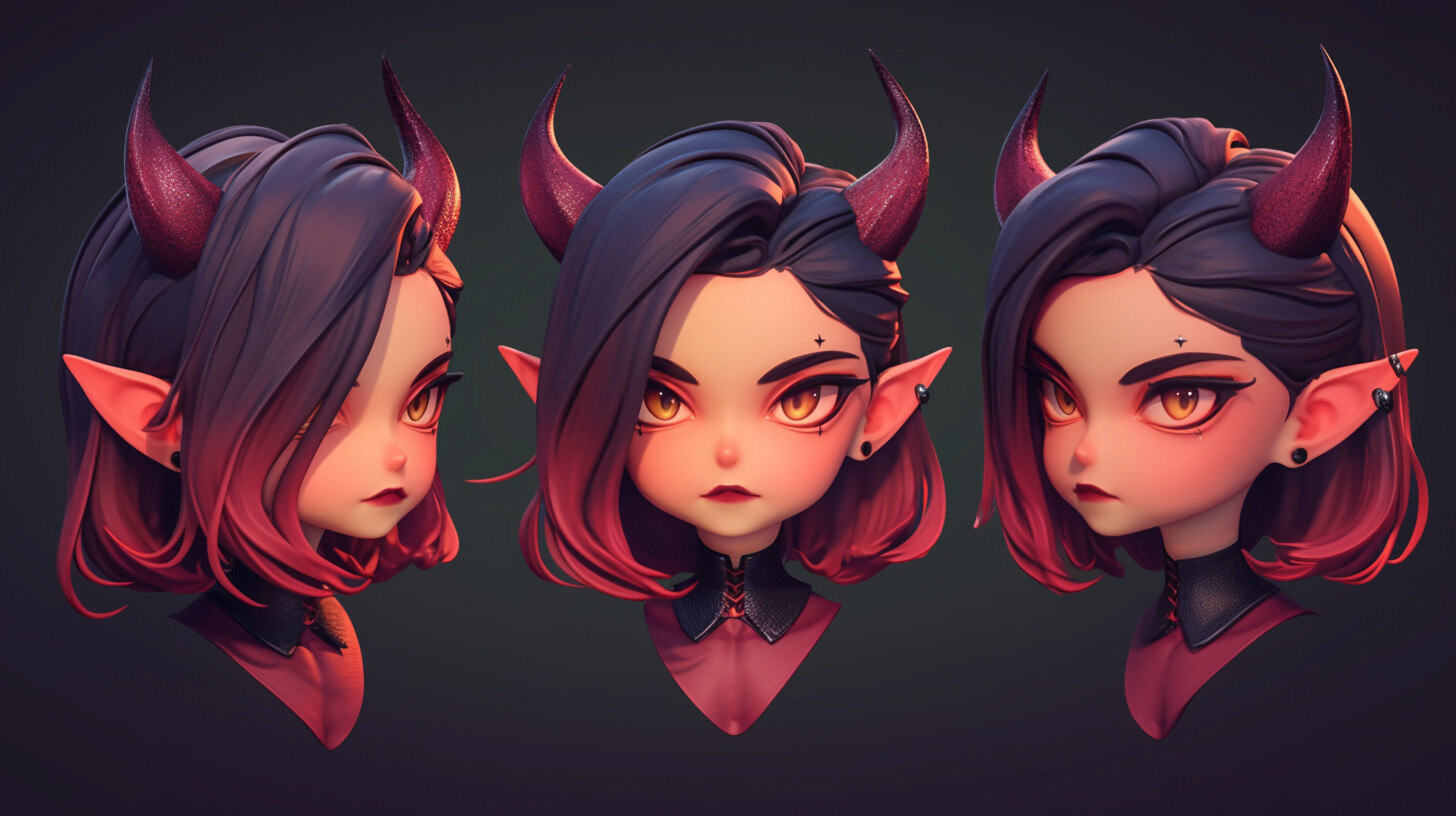 3D Head Sculpt References in 4K - Tika Art - +300 Chibi Demon Female ...