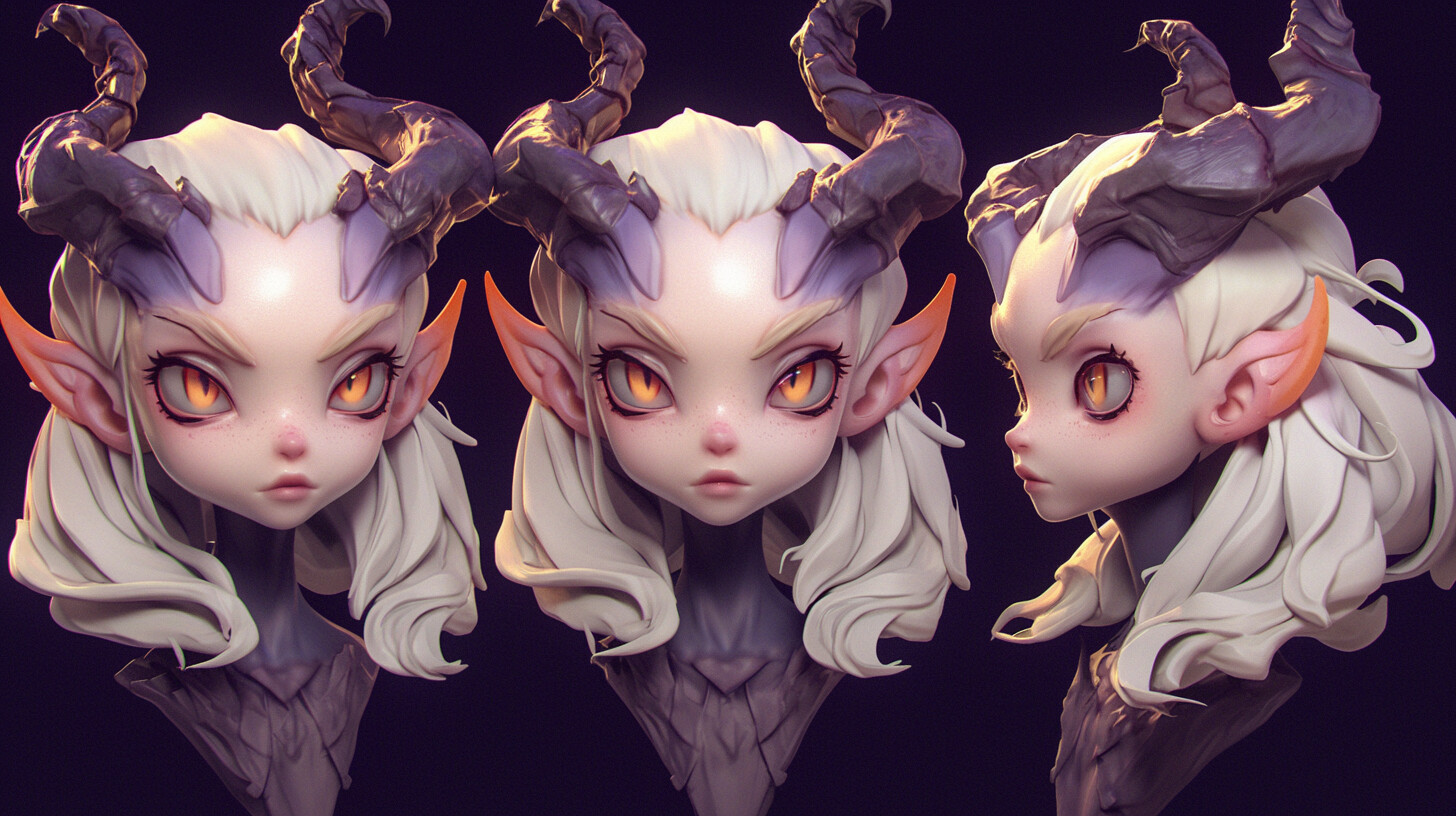 3D Head Sculpt References in 4K - Tika Art - +300 Chibi Demon Female ...